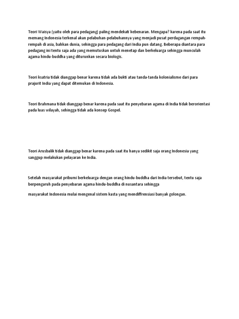 Teori Waisya: Penyebaran Hindu-Buddha di Indonesia | PDF | Ilmu Sosial ...