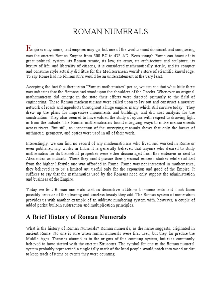 A Brief History of Roman Numerals | PDF | Mathematics | Roman Empire