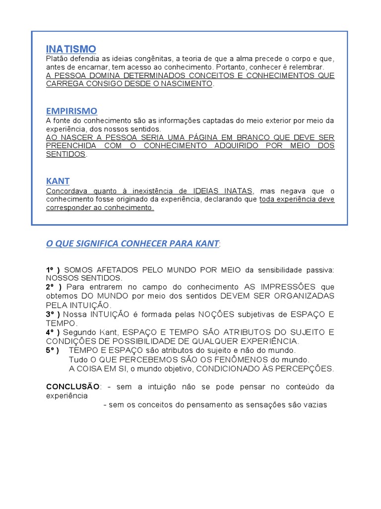 INATISMO | PDF | Immanuel Kant | Conhecimento
