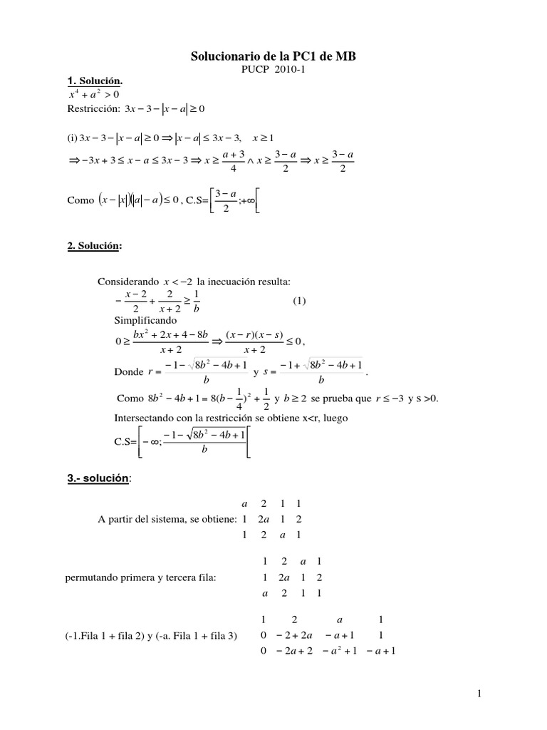 PC1 2010-1 Solucionario | PDF | Enseñanza de matemática