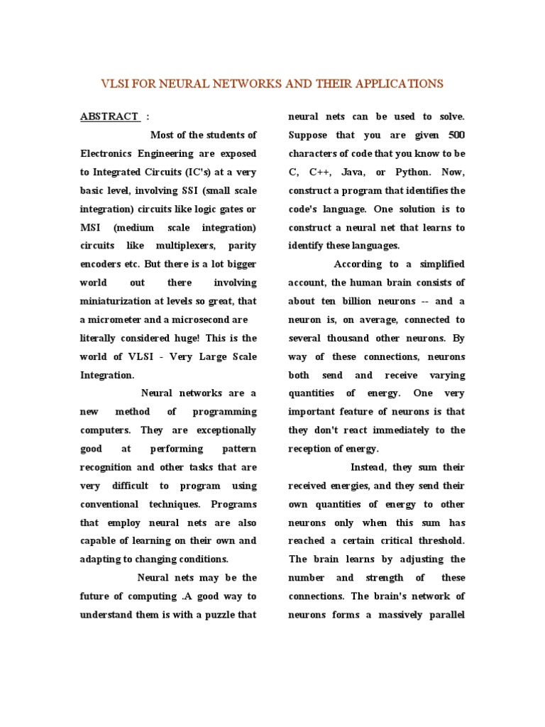 Vlsi For Neural Networks and Their Applications | PDF | Artificial Neural Network | Parallel ...