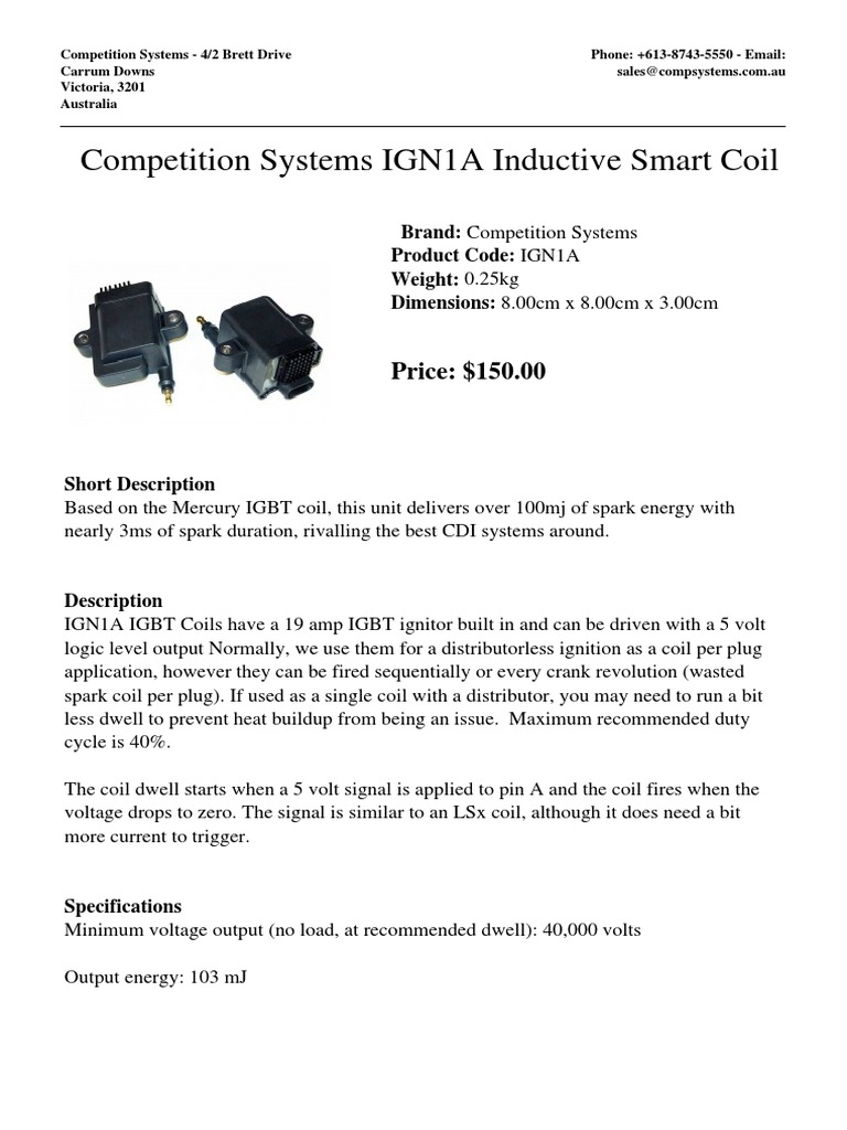 Competition Systems IGN1A Inductive Smart Coil - IGN1A | PDF | Ignition ...