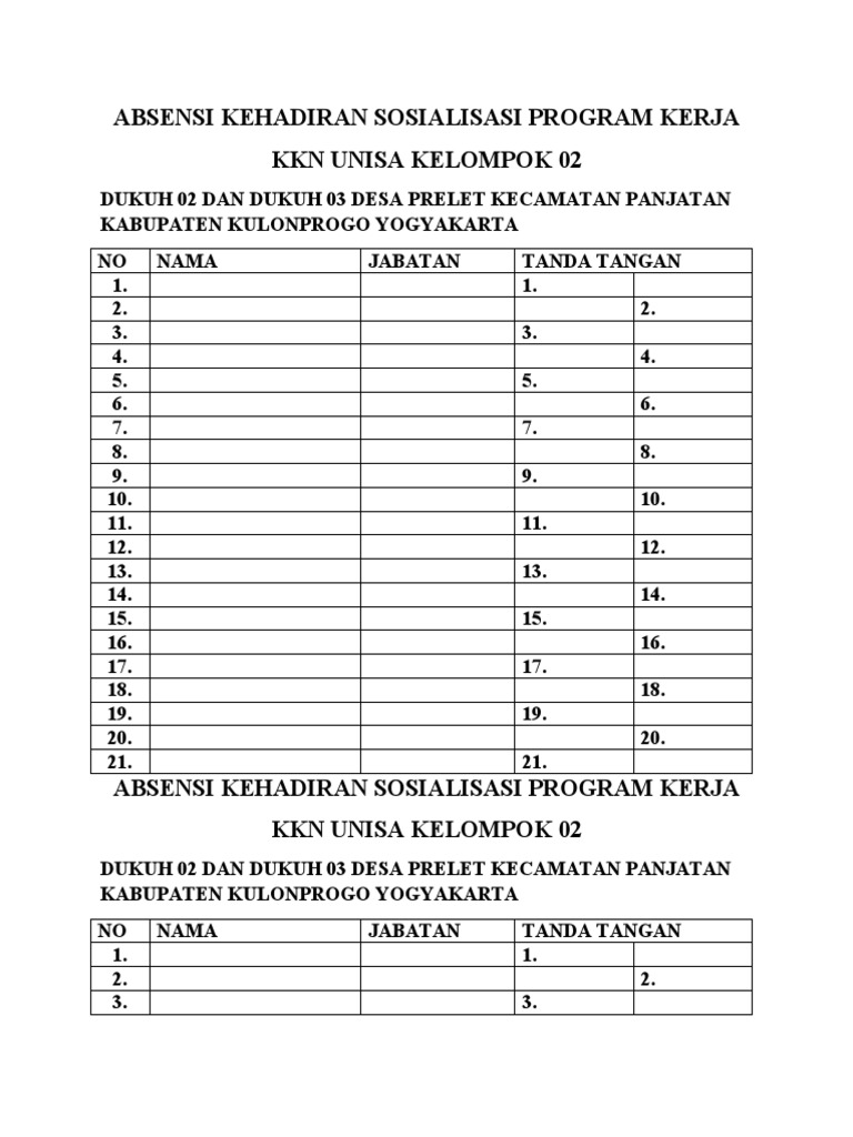 Contoh Absensi Kegiatan KKN | PDF
