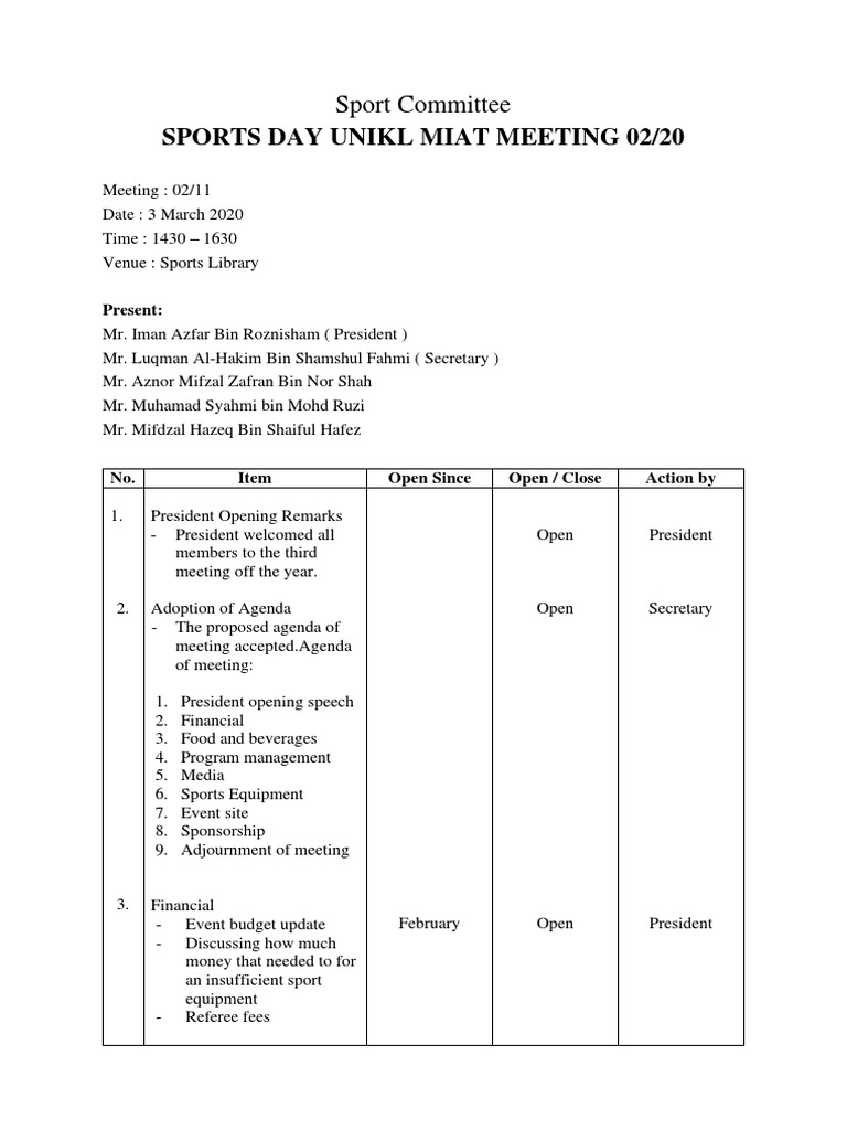 Minutes of Meeting MOCK Meeting | PDF | Business