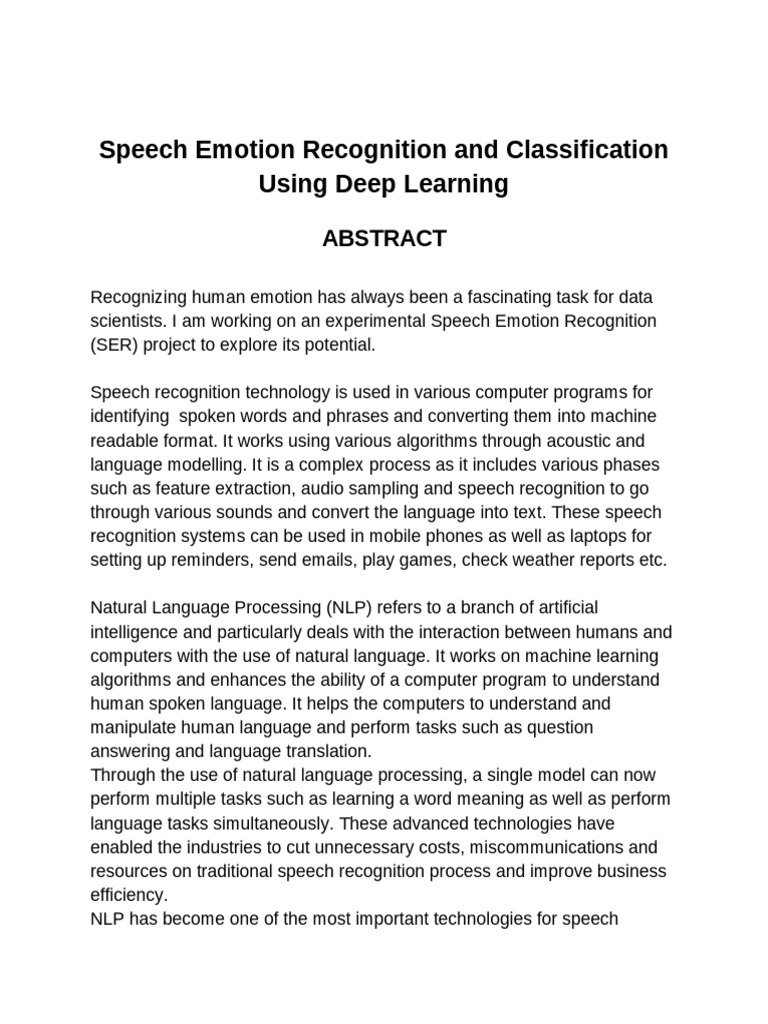 Speech Emotion Recognition Using Deep Learning: Developing a Model to ...