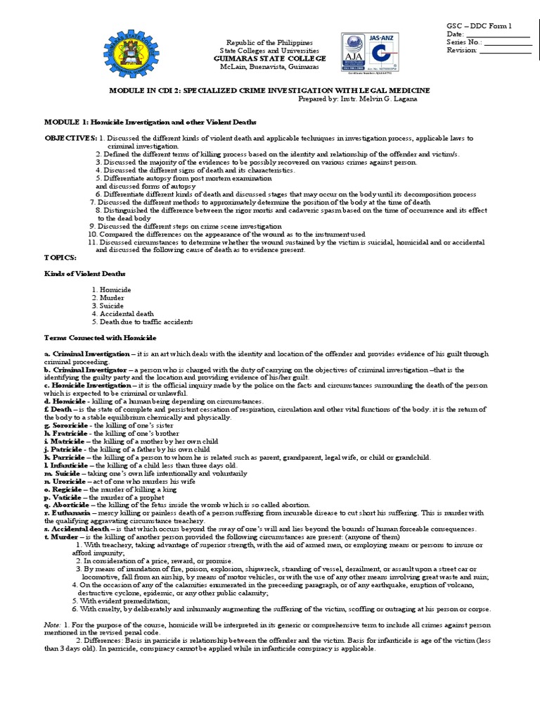 Module in CDI 2 | PDF | Autopsy | Death