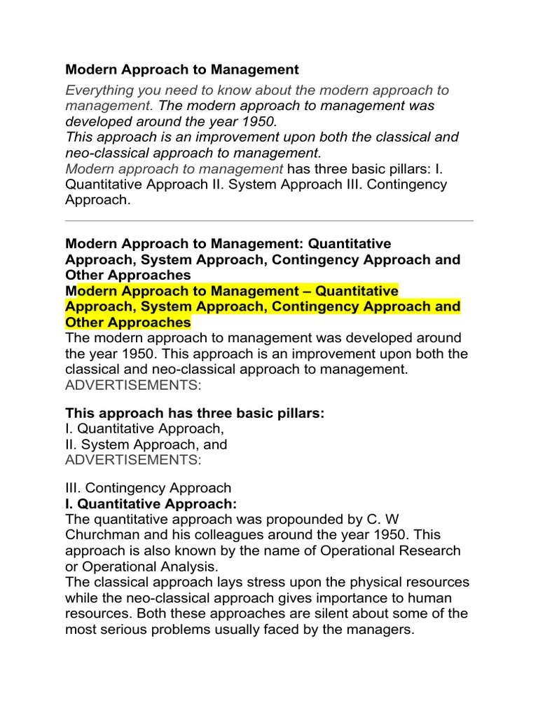 Modern Management Approaches Explained | PDF | System | Statistics