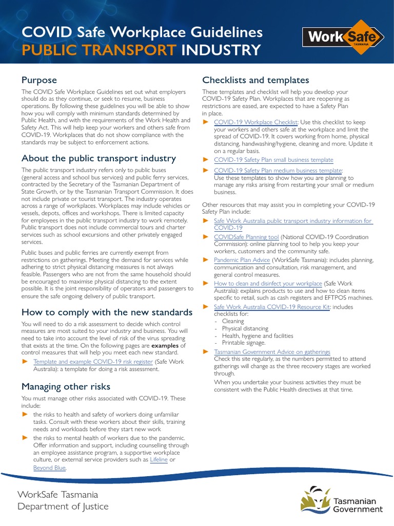 Public Transport: COVID Safe Workplace Guidelines Industry | PDF ...