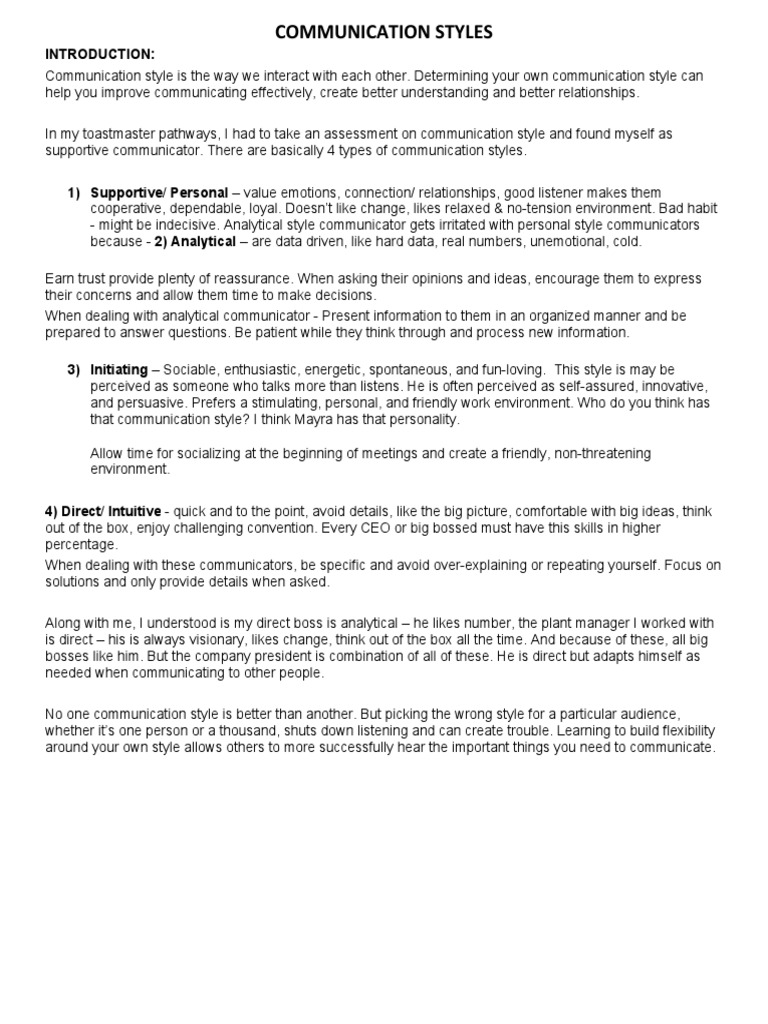 My Speech - Understanding Communication Style | PDF | Communication ...
