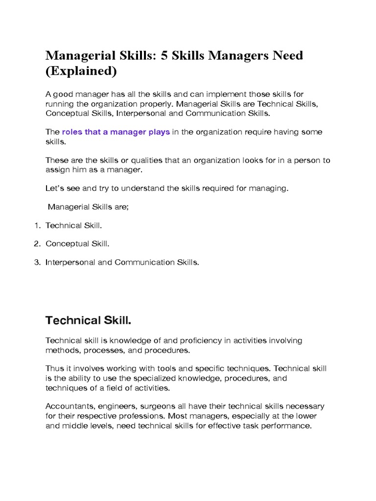 Managerial Skills: 5 Skills Managers Need (Explained) : Technical Skill ...