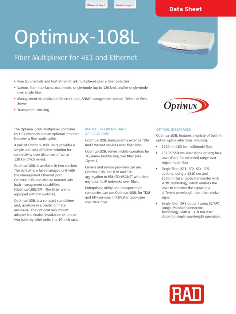 Optimux-108L: A Compact Fiber Multiplexer for Aggregating up to 4 E1 ...