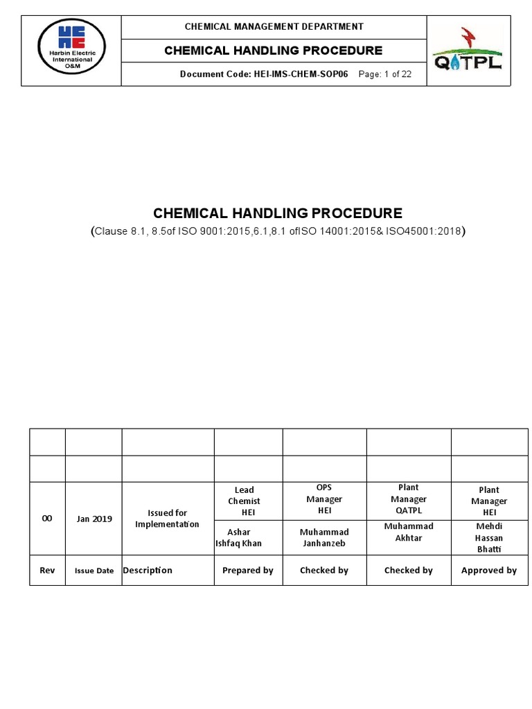 Chemical Handling Procedures Guide | PDF | Combustion | Chlorine