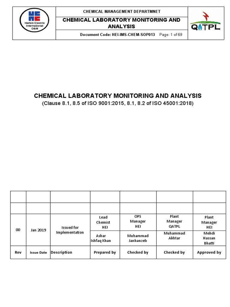 HEI-IMS-CHEM-SOP013 Chemical Laboratory Monitoring and Analysis | PDF ...