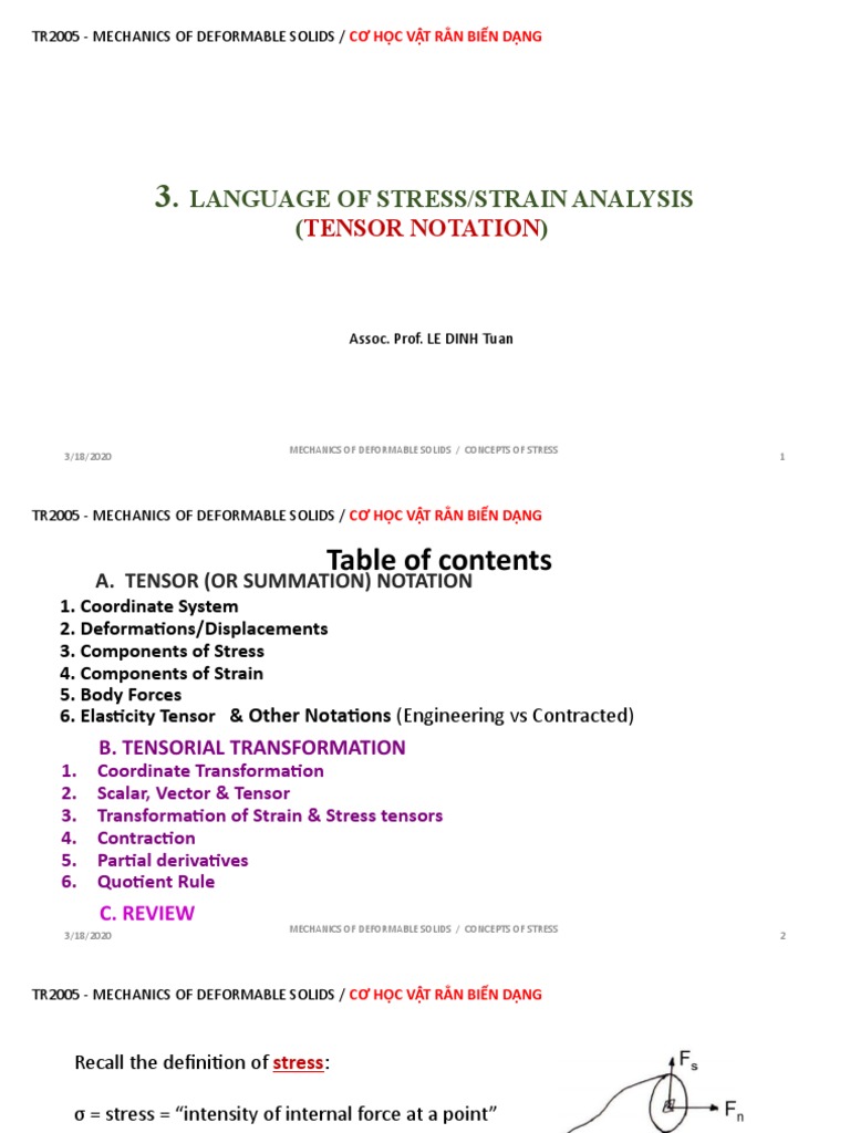 Stress/Strain Analysis in Tensor Notation | PDF | Deformation ...