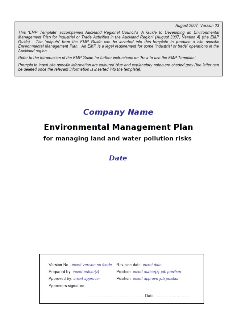 EMP Guide Template | PDF | Stormwater | Records Management