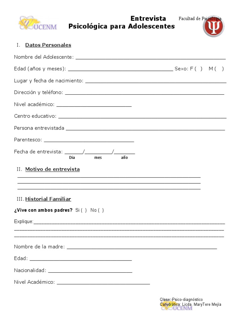 Formato-Entrevista Adolescente | PDF | Ciencias del comportamiento | Conceptos psicologicos