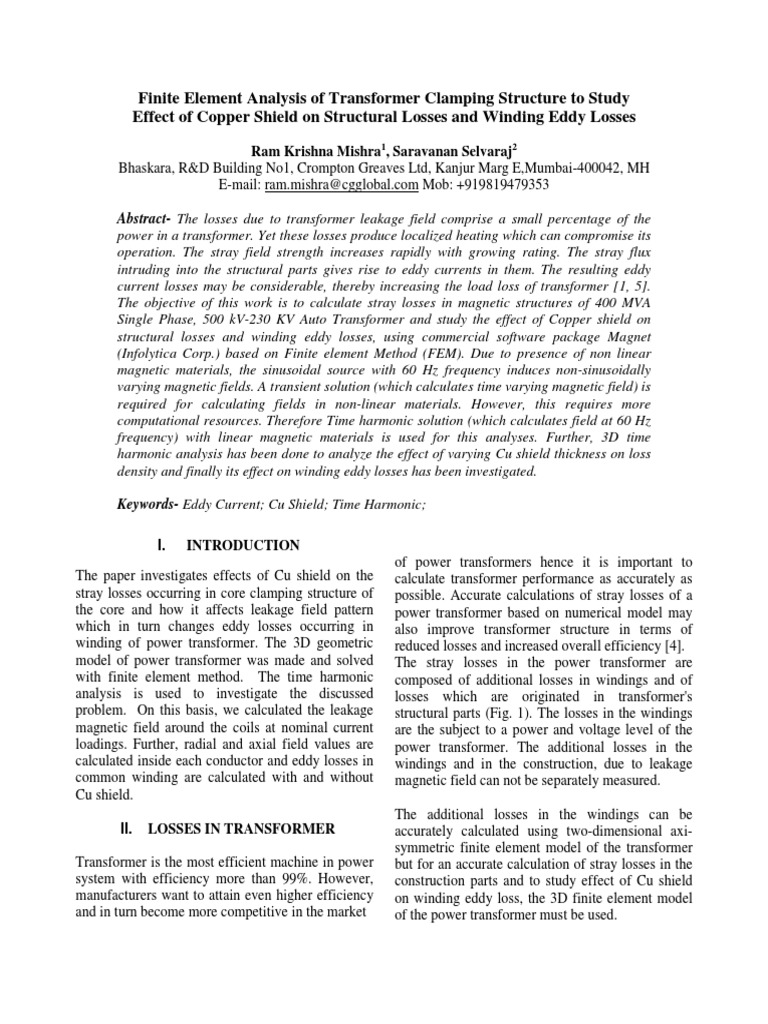 Finite Element Analysis Of Transformer C Pdf Pdf Transformer Electrical Resistivity And