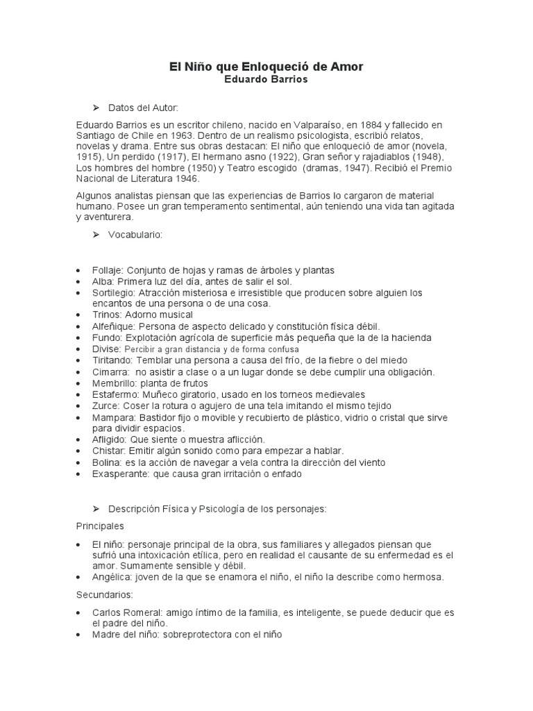 El Niño Que Enloqueció de Amor Trabajo Listo | Descargar gratis PDF ...