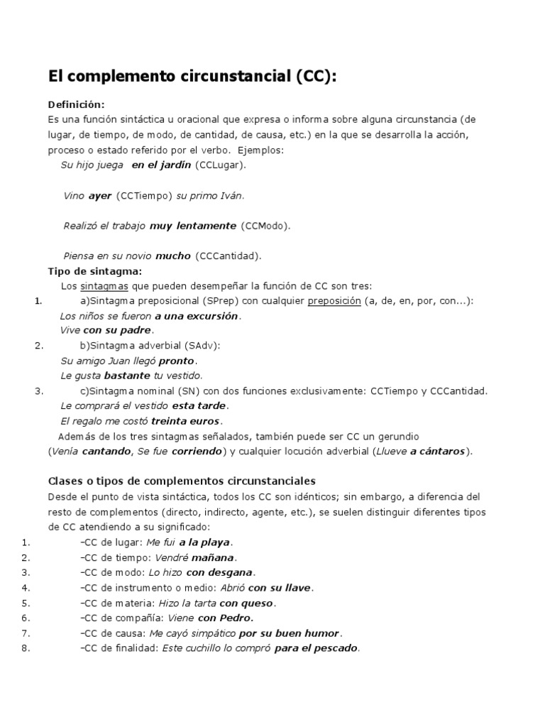 El Complemento Circunstancial | PDF | Tipología Lingüística ...