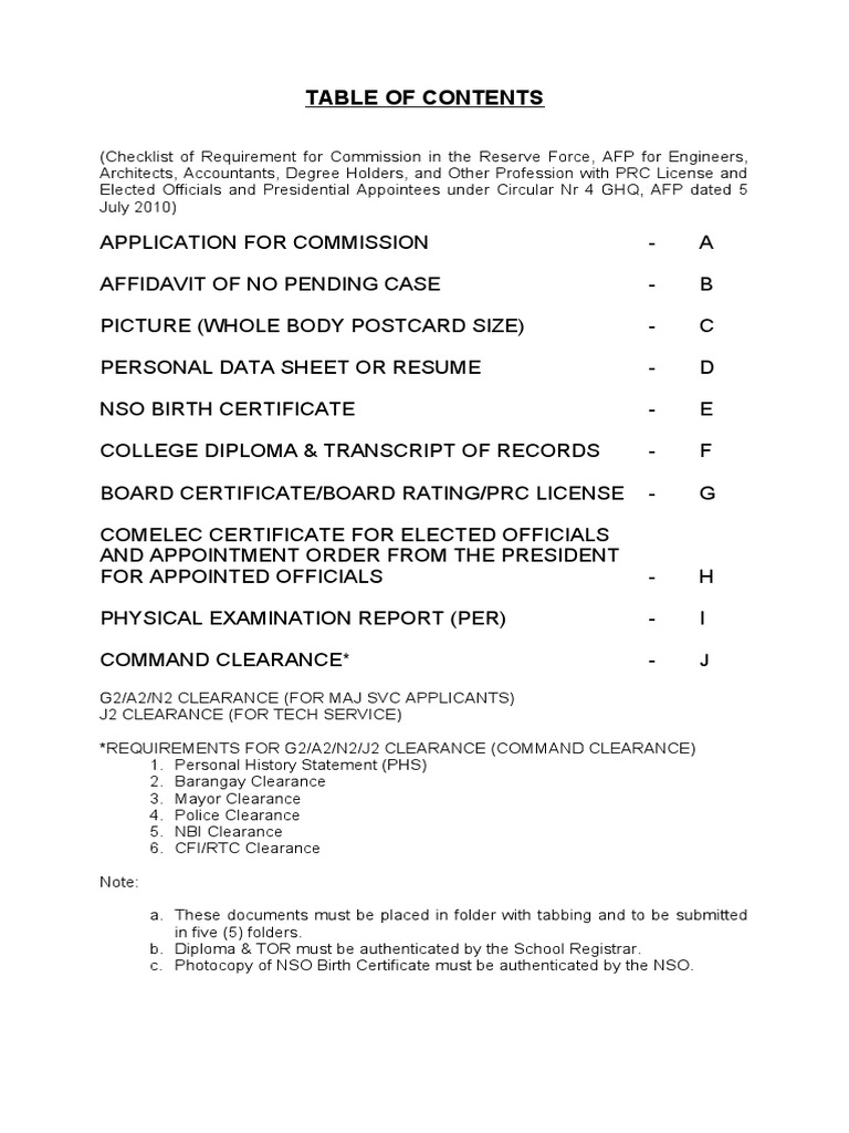 Checklist of Requirements For Reserve Force Officer Commission Process ...