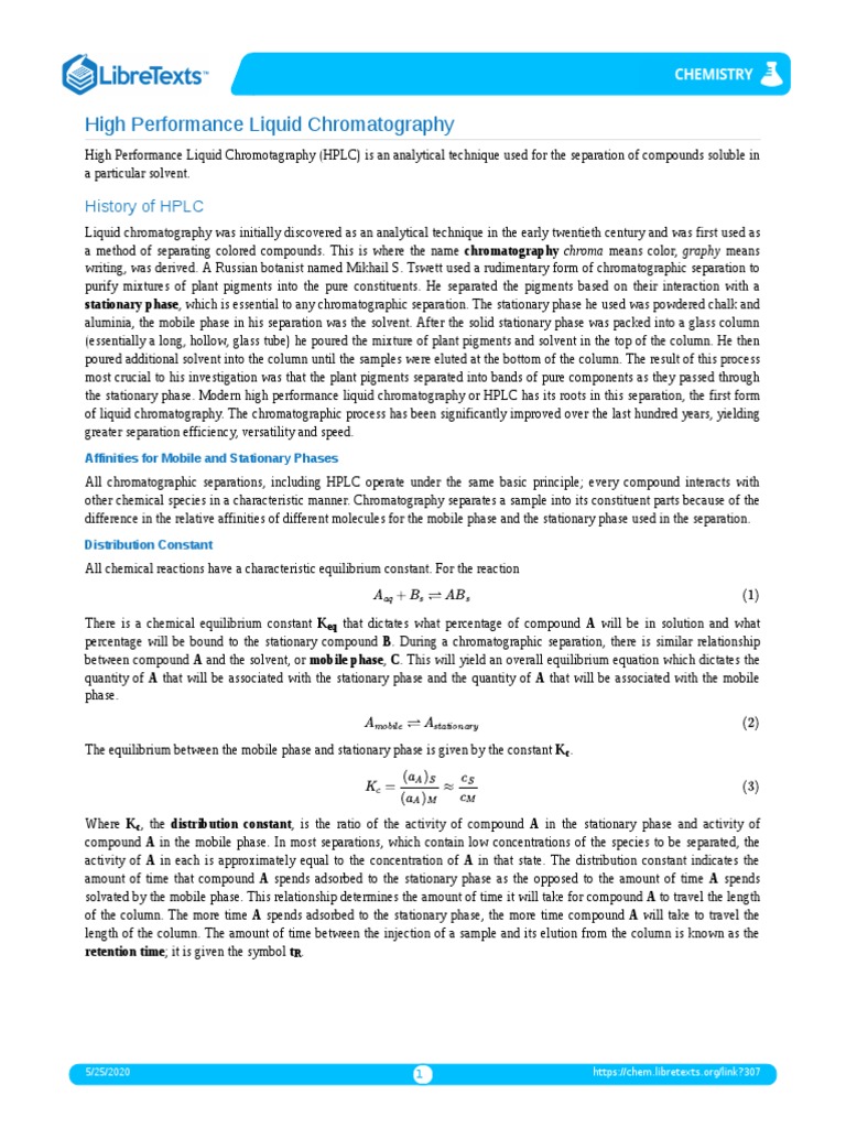 High Performance Liquid Chromatography: History of HPLC | PDF | High ...