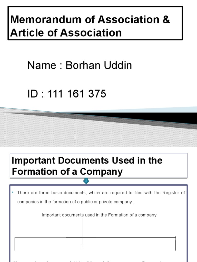 Memorandum of Association (Borhan Uddin) | PDF