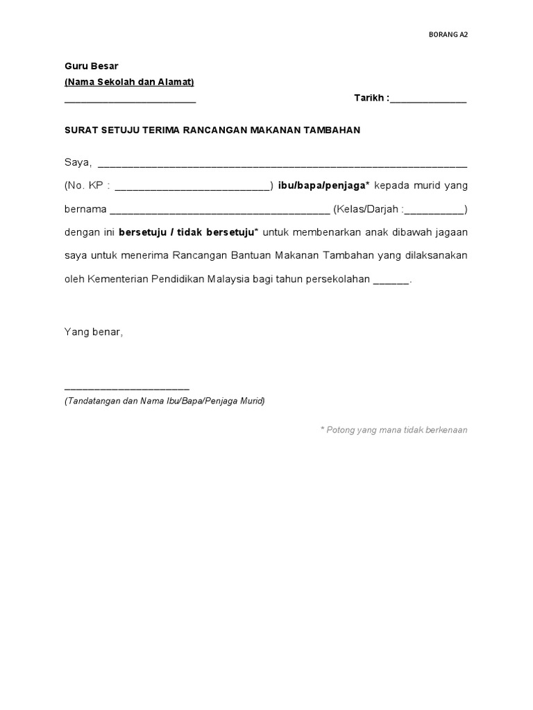 2.borang A2 Surat Setuju Terima | PDF