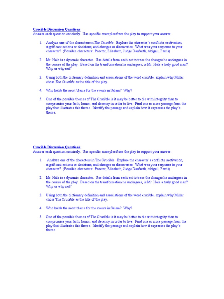 Crucible Discussion Questions Guide | PDF