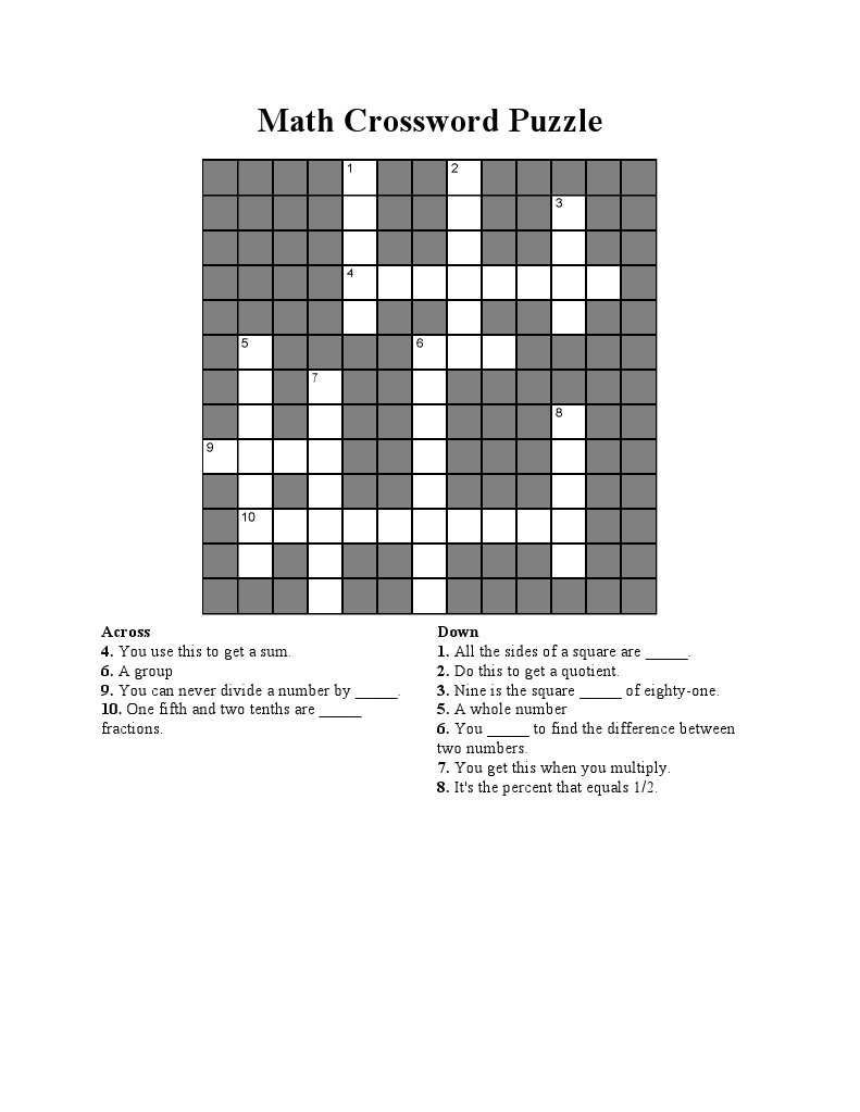 Math Crossword Puzzle Answers | PDF