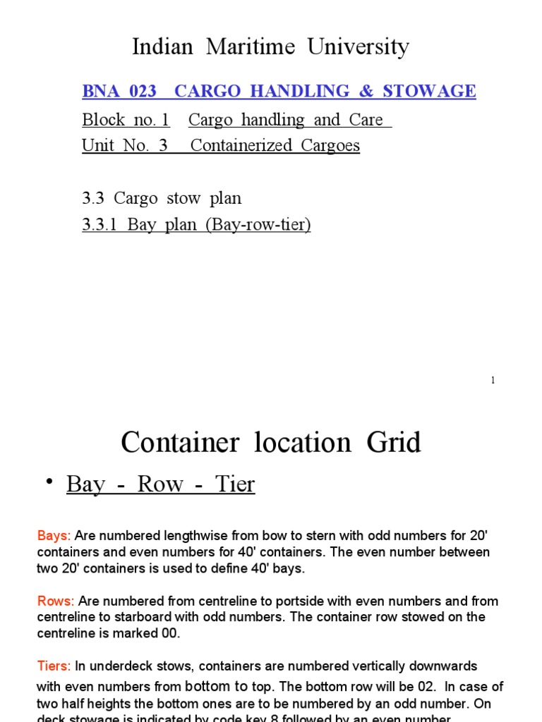 Bay Plan for Container Stowage | PDF | Teaching Methods & Materials ...