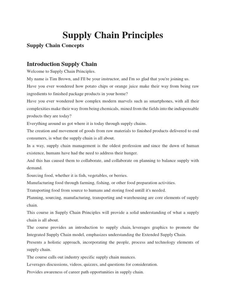 Supply Chain Principles | PDF | Supply Chain | Supply Chain Management