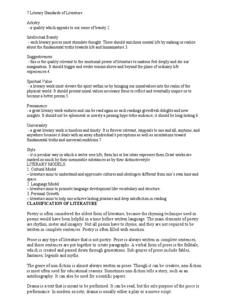 7 Literary Standards | PDF | Prose | Poetry