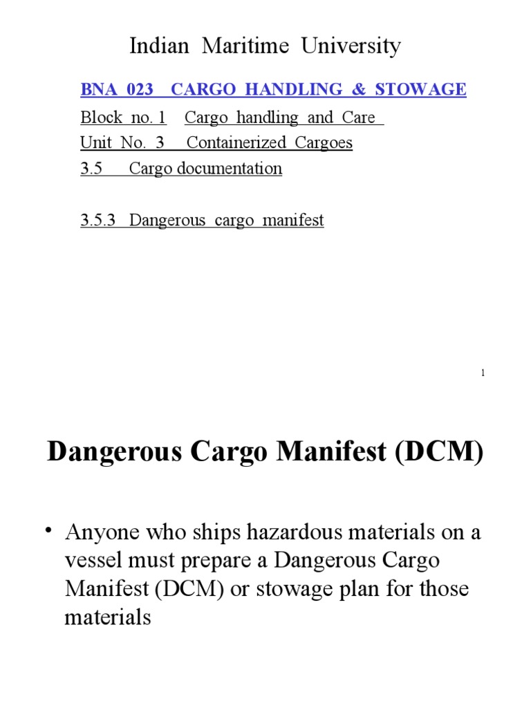 3 Dangerous Cargo Manifest