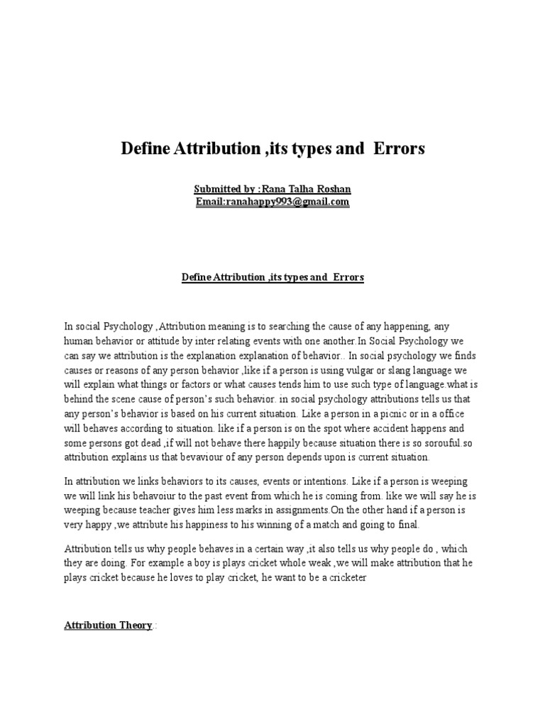 Attribution Its Types and Errors While Making Attributions | PDF ...