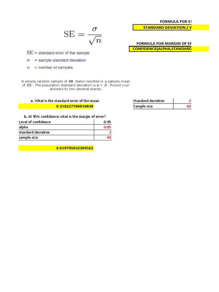 Formula For Standard Error of The Mean: Standard Deviation / Sample Size | PDF | Confidence ...