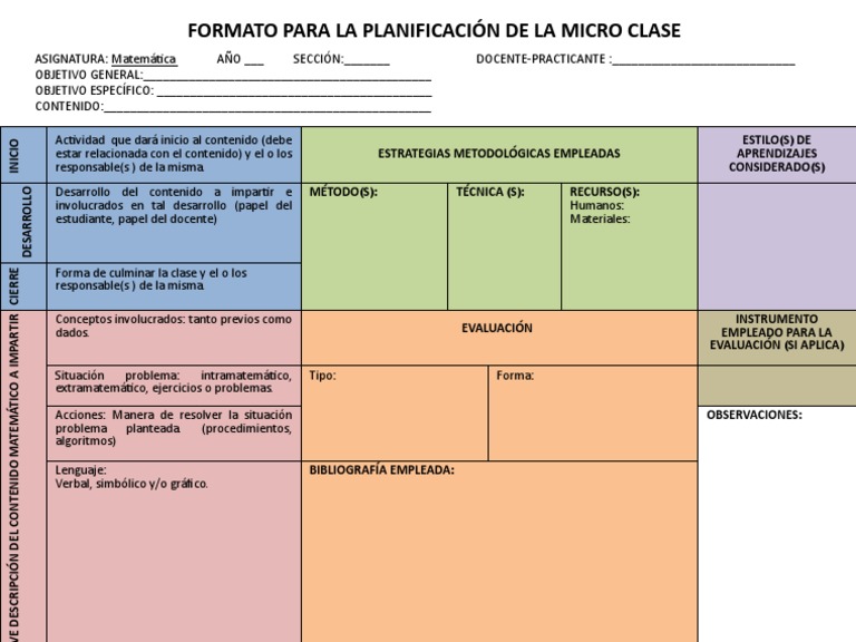 Formato de Planificacion para La Microclase | PDF | Evaluación | Planificación