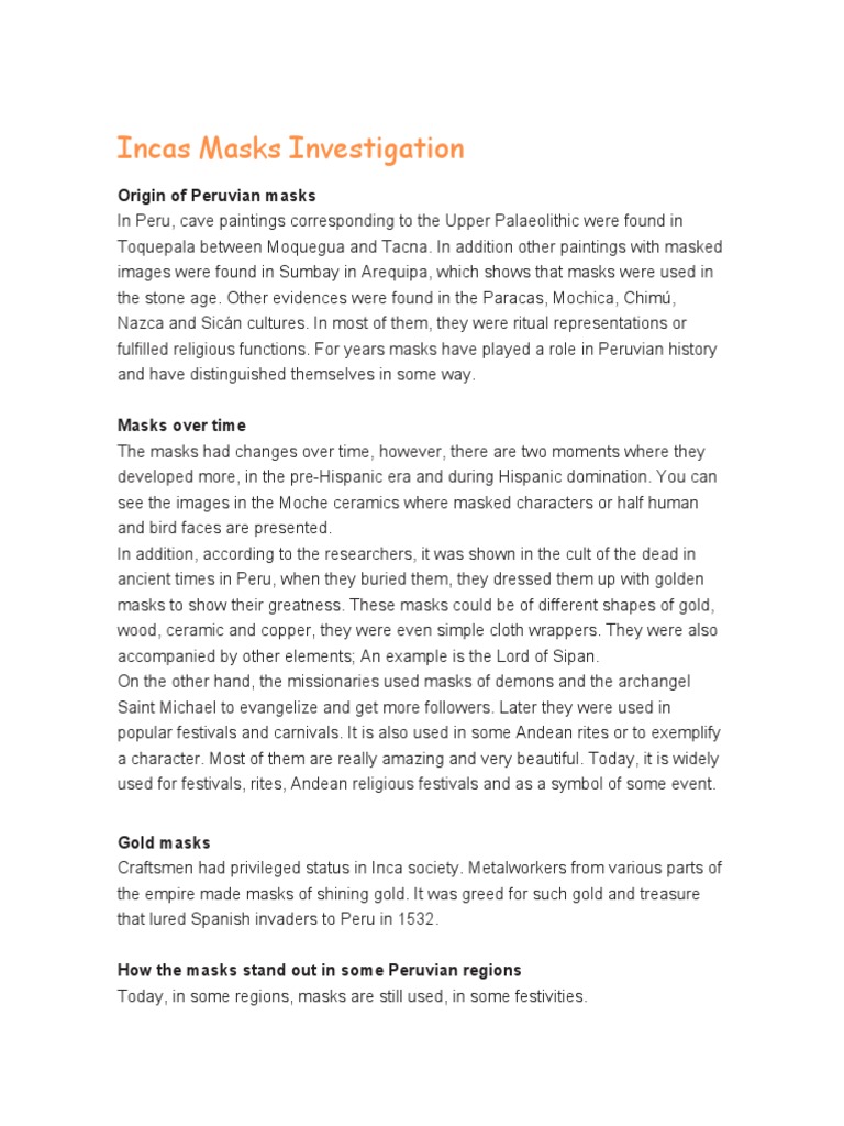 Incas Masks Investigation | PDF | Mask | Peru