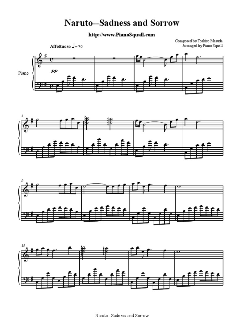 Partition Piano : Naruto - Sadness and Sorrow | PDF