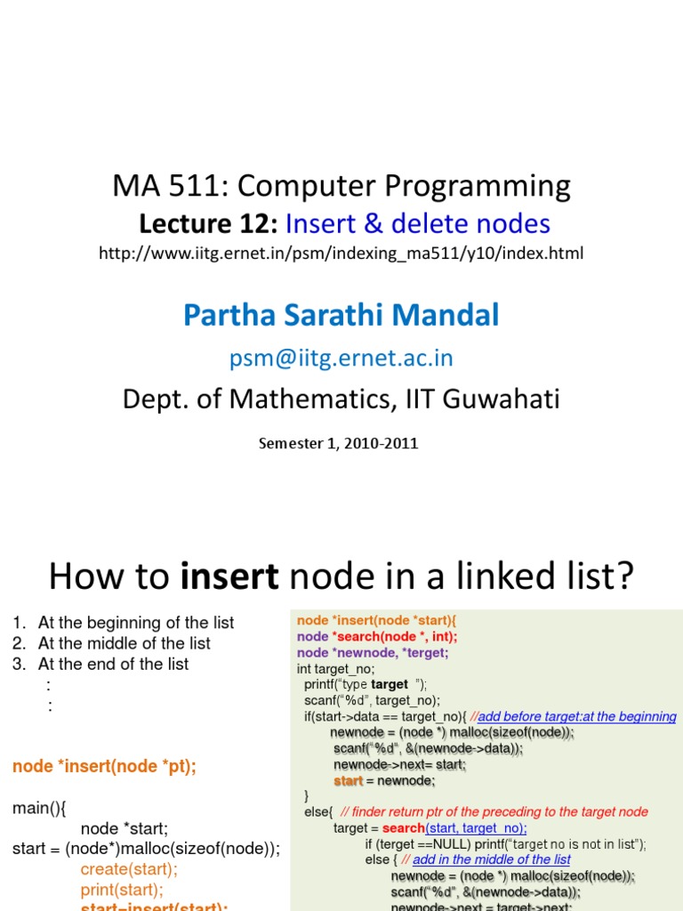 MA 511: Computer Programming: Partha Sarathi Mandal | PDF | Software Development | Theoretical ...