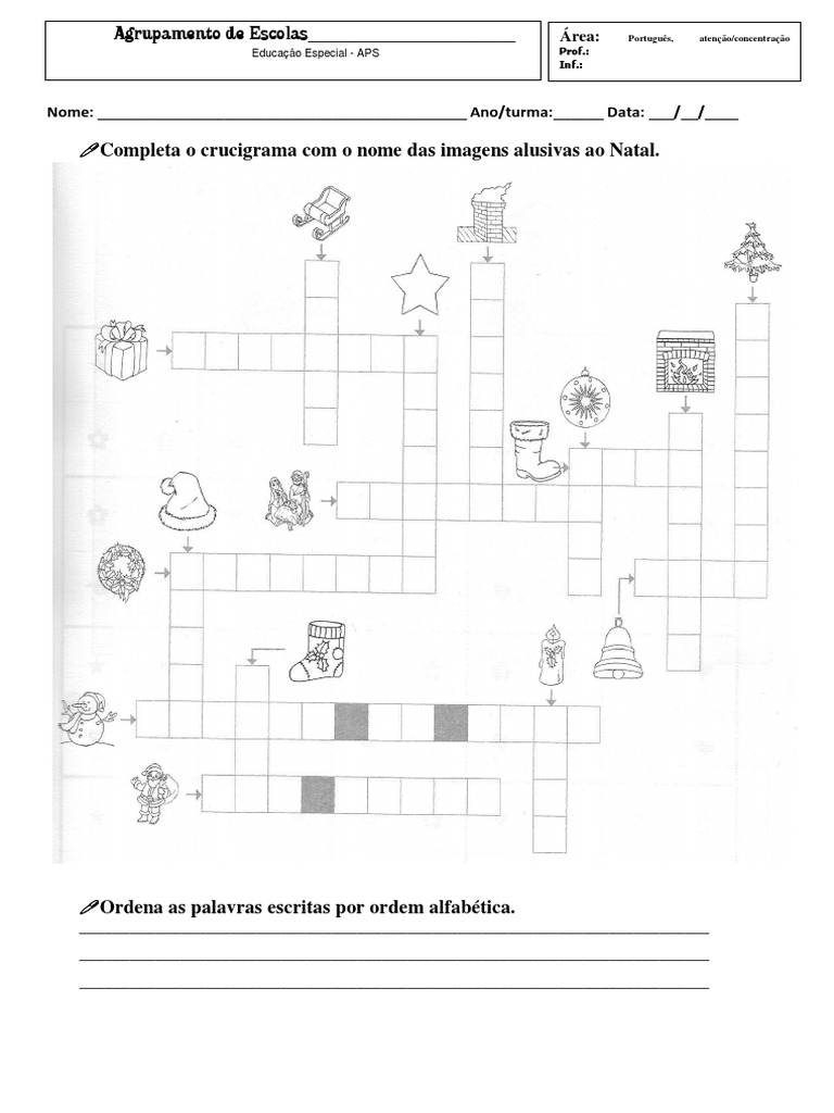 Ficha de Palavras Cruzadas Natal | PDF
