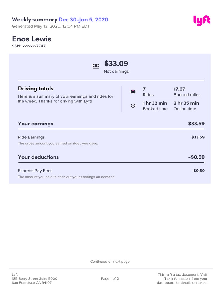 LyftPayStatement 2019 12 30 PDF | PDF | Lyft | Fee