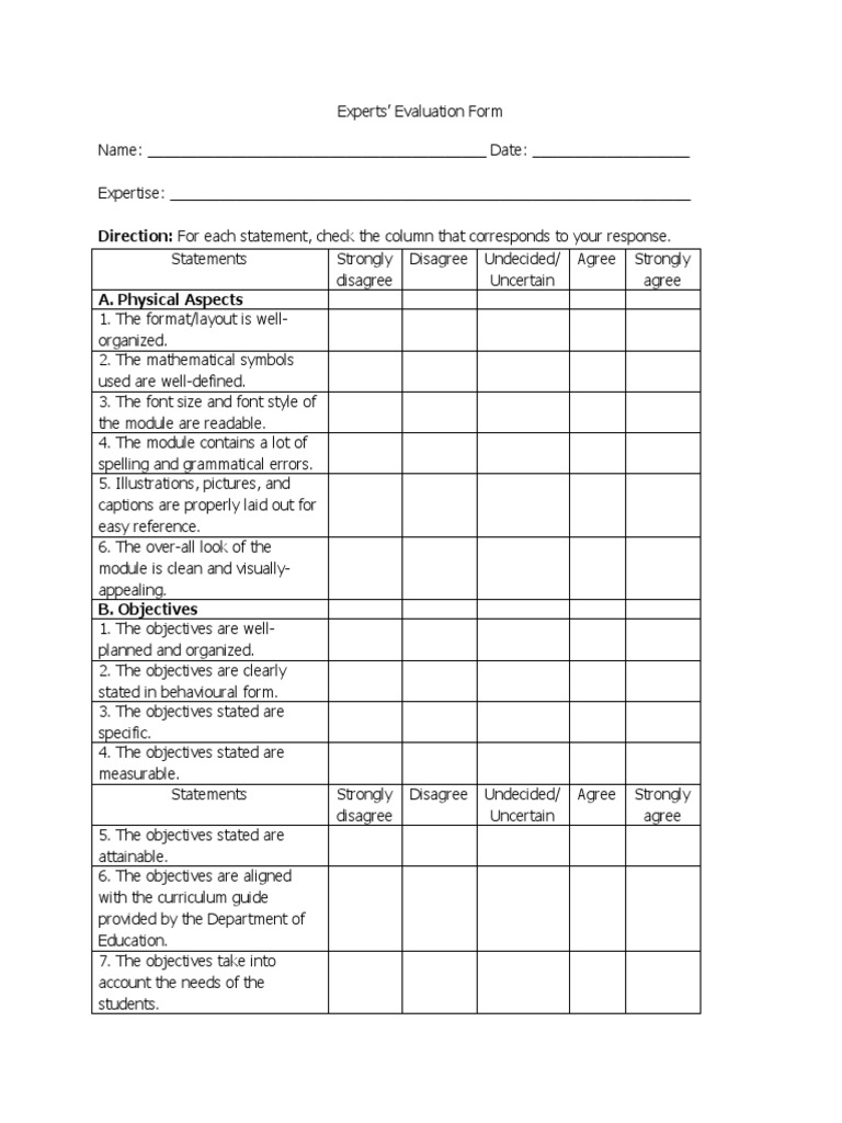 Experts Evaluation Form.F | PDF | Expert | Evaluation
