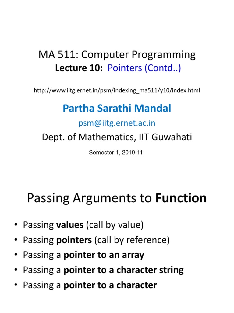 MA 511: Computer Programming: Partha Sarathi Mandal | PDF | Object ...
