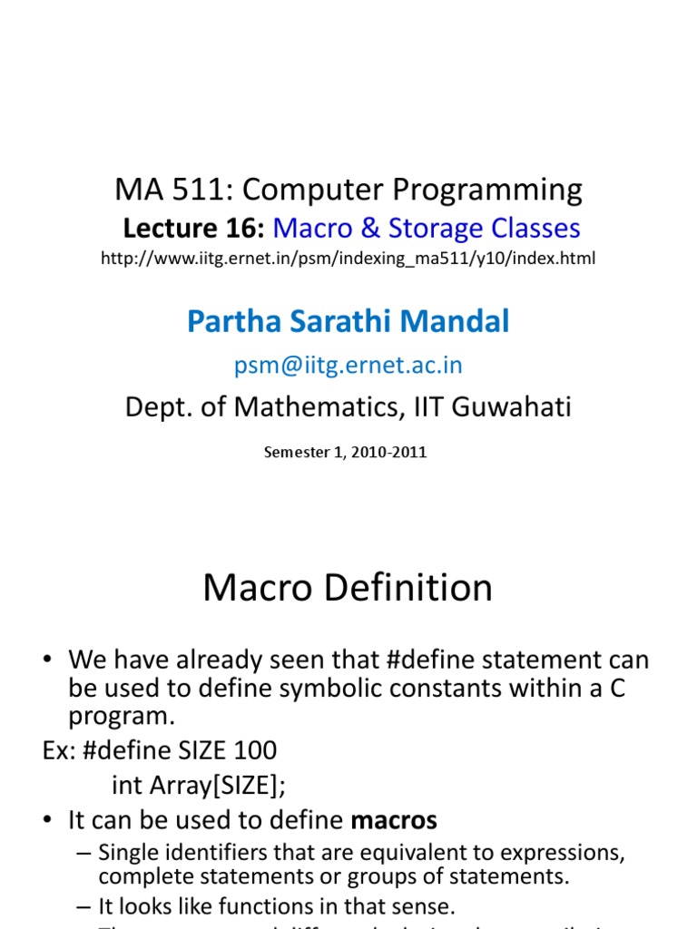MA 511: Computer Programming: Partha Sarathi Mandal | PDF | Subroutine | Software Development