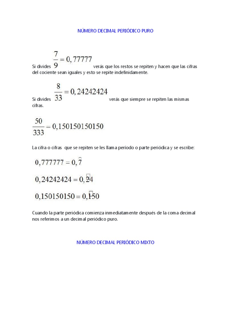 Número Decimal Periódico Puro | PDF