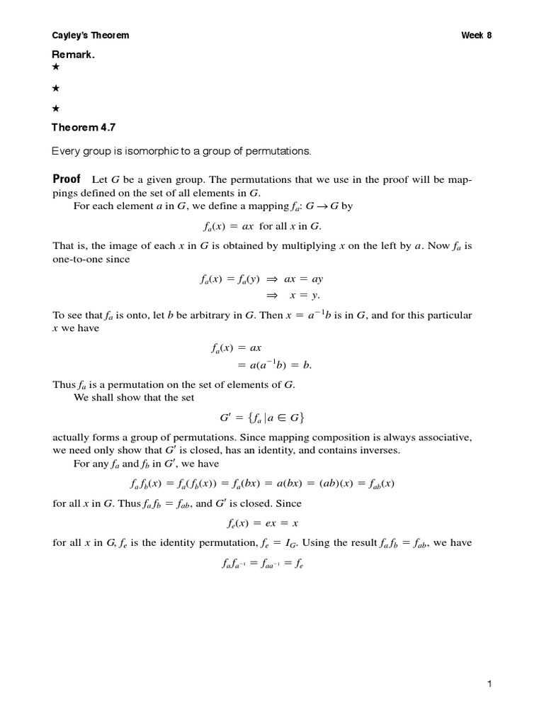 Cayley's Theorem | PDF | Group (Mathematics) | Mathematical Relations