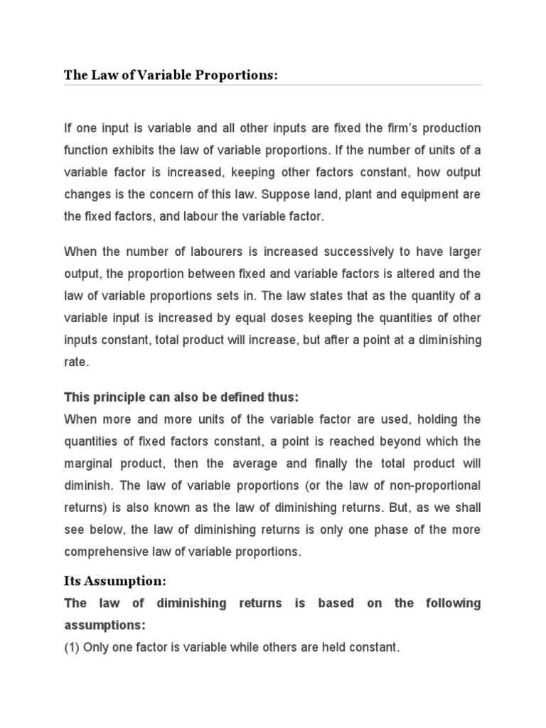 The Law of Variable Proportions | PDF | Economies Of Scale | Labour ...