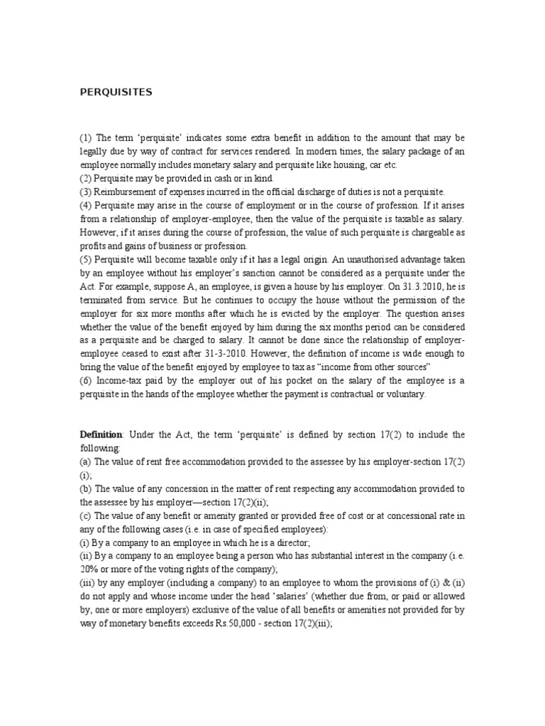 Perquisites | PDF | Employee Benefits | Employment