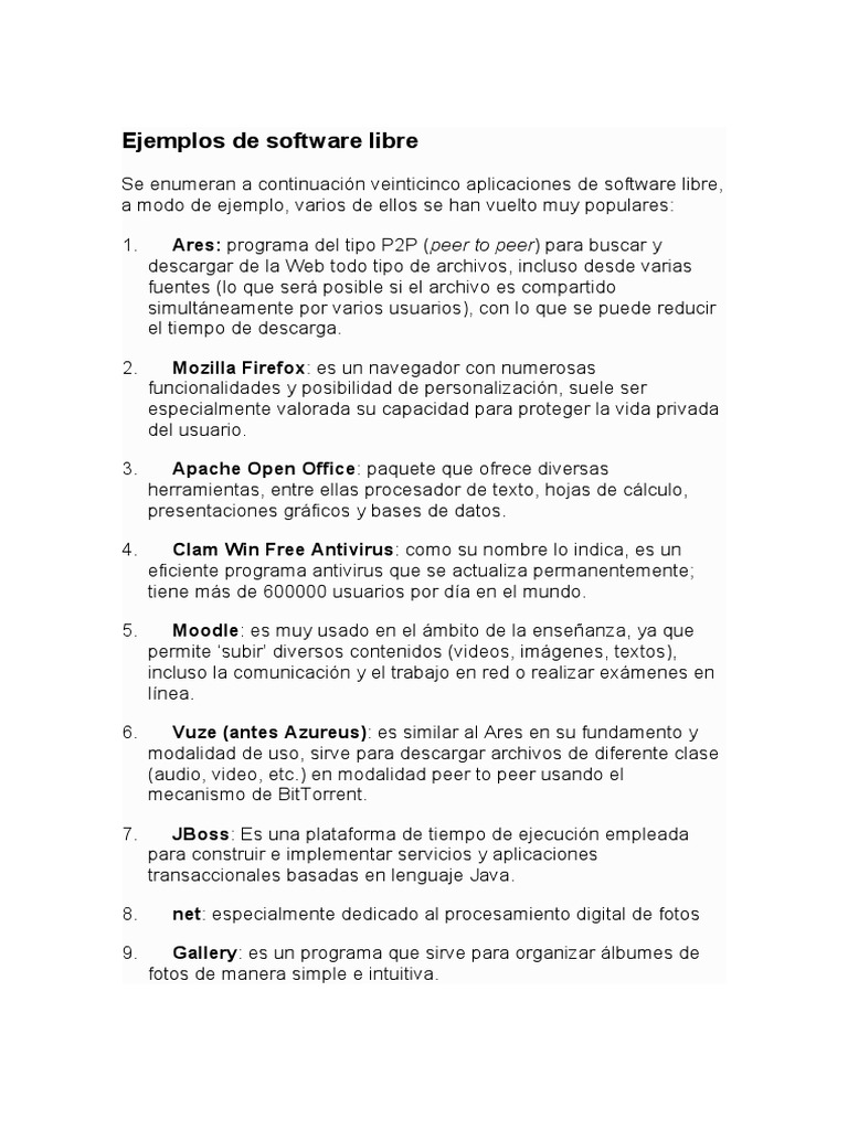 Ejemplos de Software Libre | PDF | De igual a igual | Programa de computadora