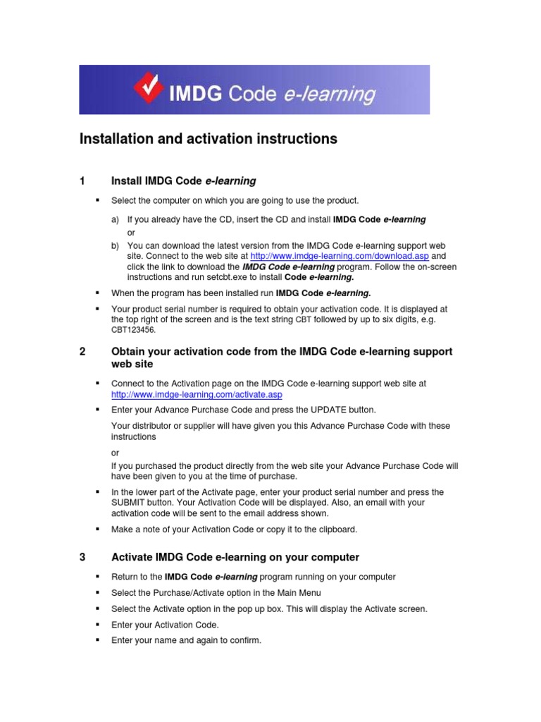 IMDG Code E-Learning Activation Instructions | PDF | Educational Technology | Menu (Computing)